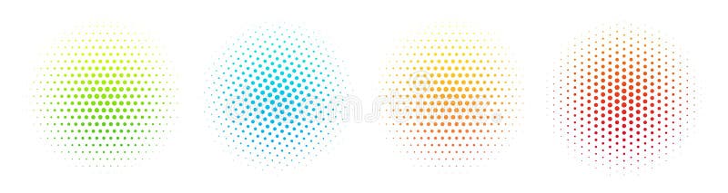 Halftone Dotted Gradient Colorful Circles Set. Isolated Vector Dotted ...
