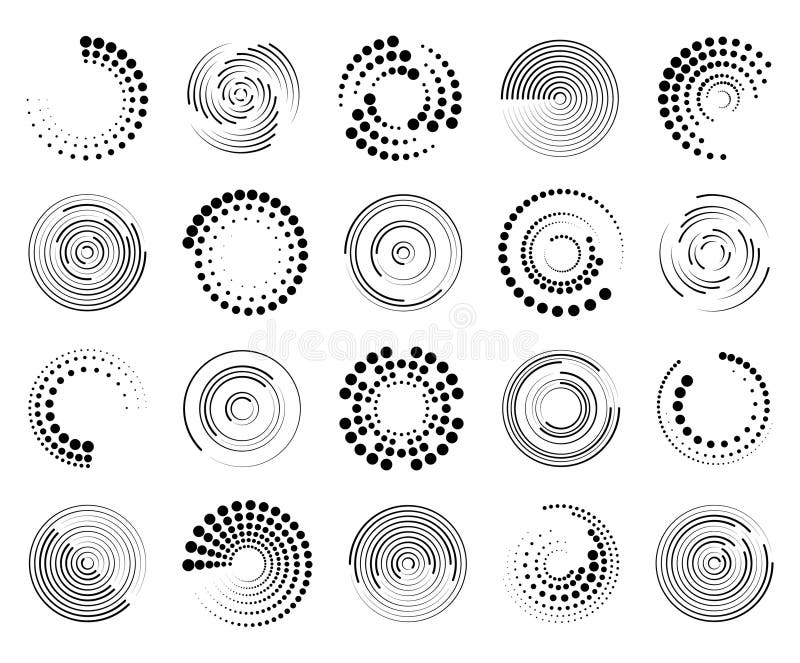 Halftone Dotted Speed Lines Circle Set. Geometric Art in Circle Forms ...