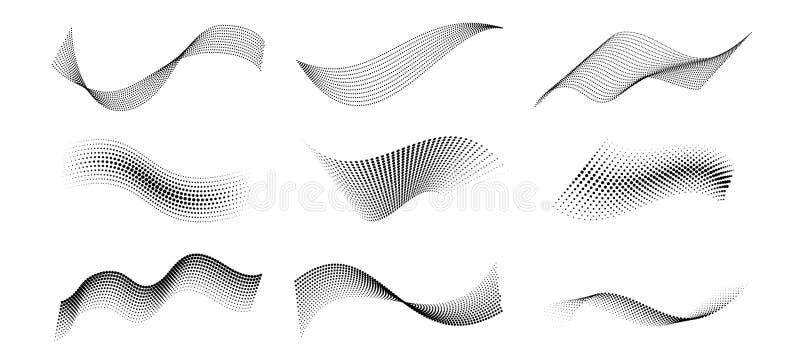 Halftone Dotted Waves. Curved Abstract Wavy Shapes, Wave with Dot ...