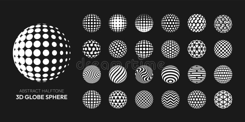 Halftone Globe 3D Sphere. Dotted, Striped, Geometric Spheres. Hexagon ...