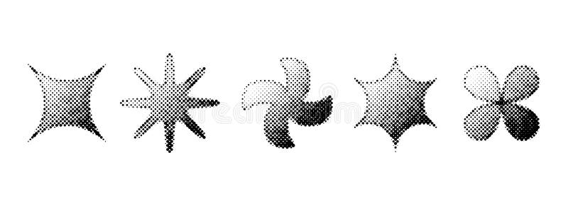 Halftone Grain Stars Set. Dotted Grunge Geometric Shape Collection. Y2K ...