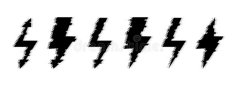Halftone Grunge Lightning Bolt Collection. Dotted Thunder Bolt Symbol ...