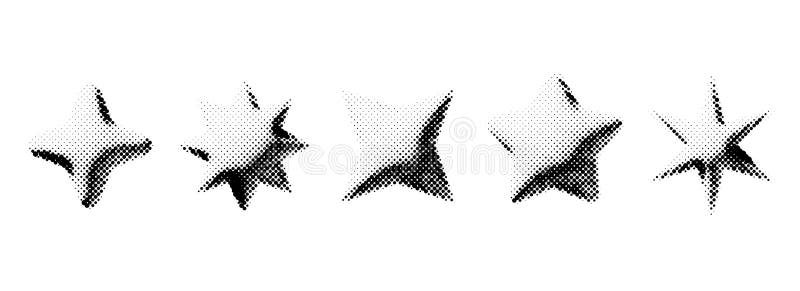 Halftone Grunge Stars Set. 3d Dotted Grainy Star Shape Collection. Y2K ...