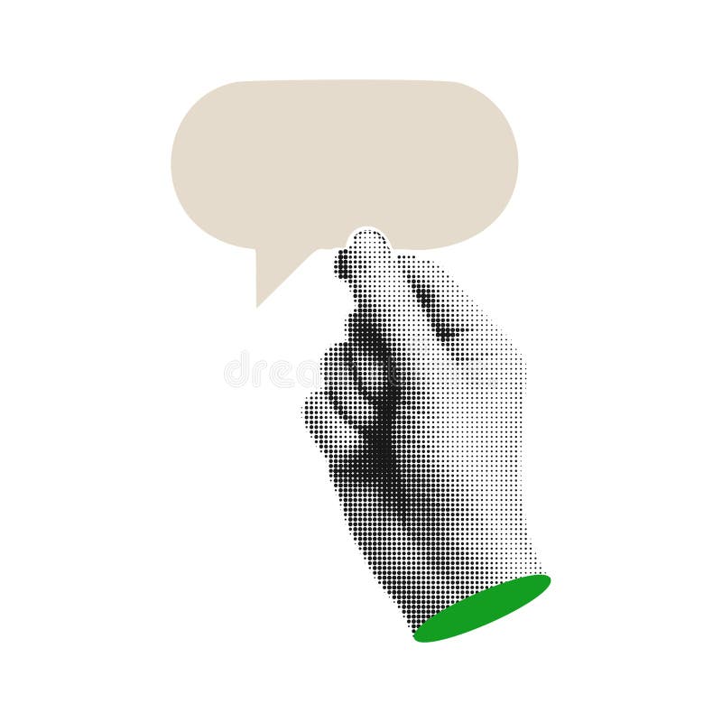 Halftone Hand Gesture Retro Vector Holding Beige Paper Banner Speech ...