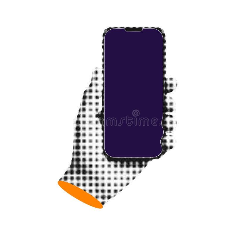 Halftone Hand Gesture Retro Vector Holding Modern Smartphone, Display ...
