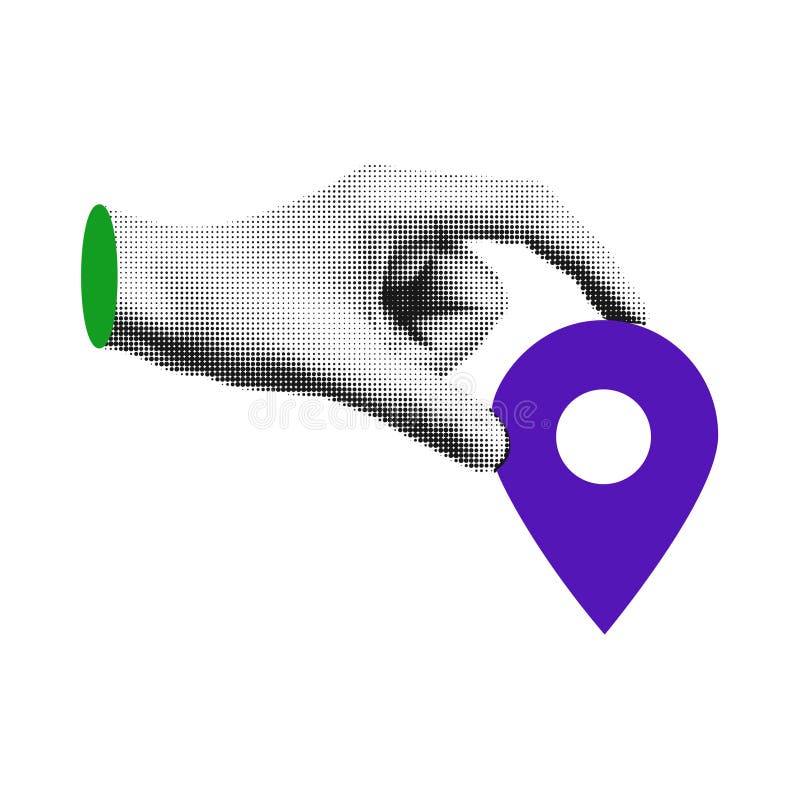 Halftone Hand Gesture Retro Vector Location Navigation and Geolocation ...