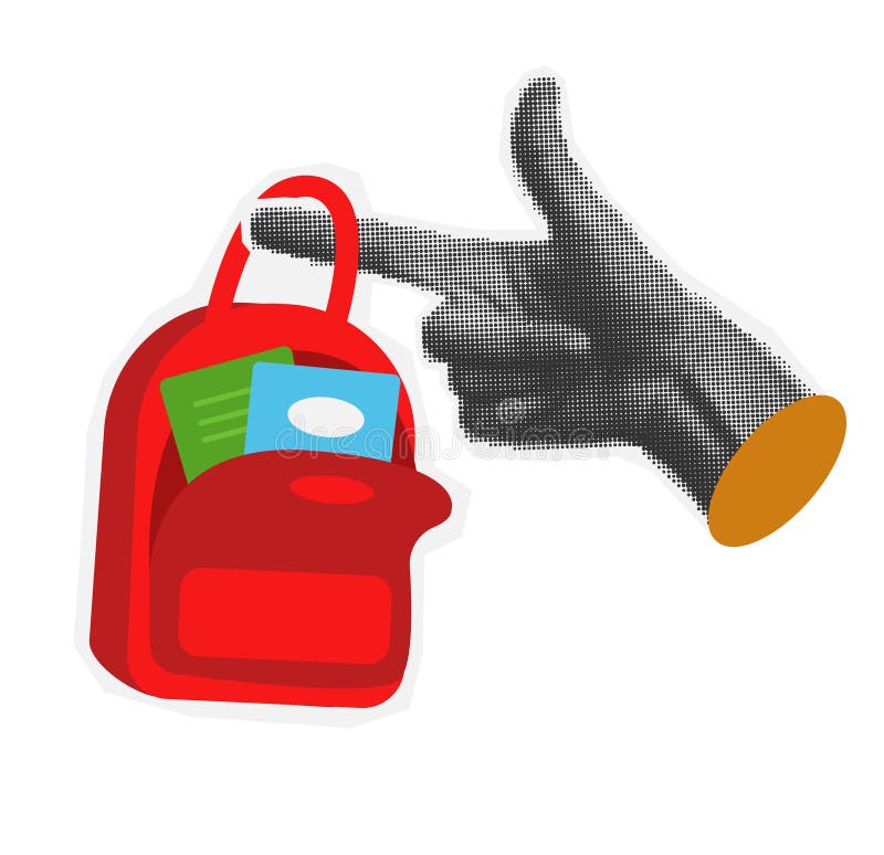 Halftone Hand Hold Backpack in Trendy Collage Style. Design Element on ...