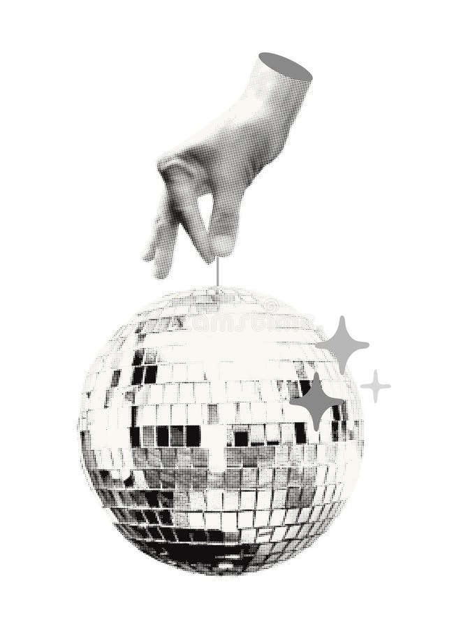 Halftone Hand Holding Disco Ball Collage Vector Illustration Stock ...