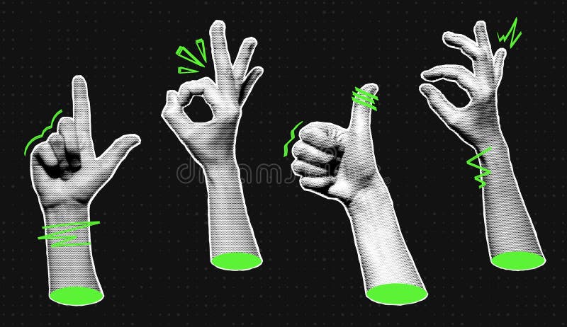 Halftone Hands Collection. Halftone Hands Show Different Gestures, Okay ...