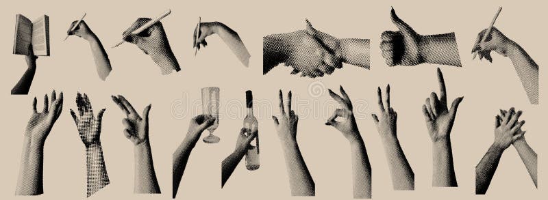 Halftone Hands Set. Trendy Creative Collage Elements. Gesture Signs ...