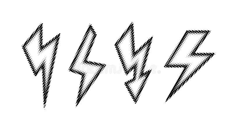 Halftone Lightning Bolt Set. Black Textured Thunderbolt Collection ...
