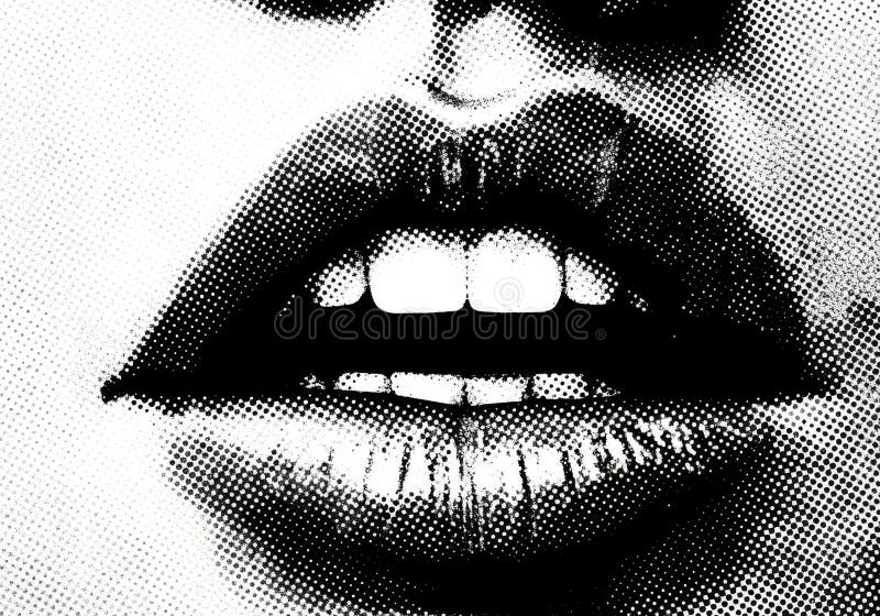 Halftone Lips in Black and White with Dotted Pattern for Artistic ...