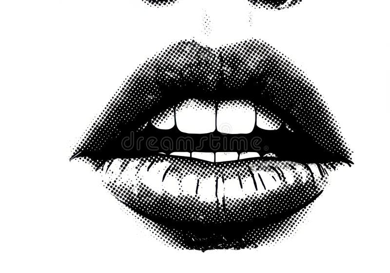 Halftone Lips in Black and White with Dotted Pattern for Artistic ...