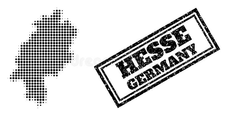 Halftone Map of Hesse State and Textured Framed Watermark Stock Vector ...