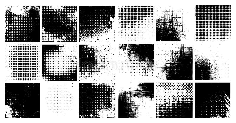 Halftone Rectangles Black Ink Vector Set. Squares Frames Texture Dots ...