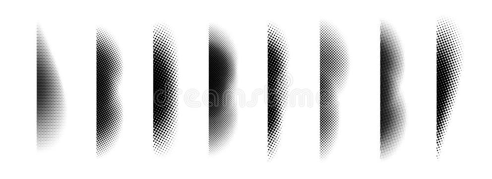 Halftone Shadow Set. Black Dotted Gradient Stripe Collection. Vertical ...