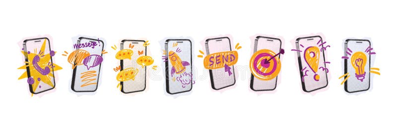 Smartphone Notification Hand Drawn Stock Illustrations – 217 Smartphone ...