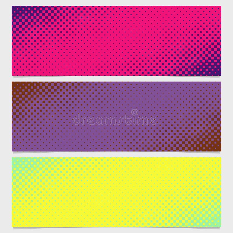 Halftone Square Pattern Horizontal Banner Set Stock Vector ...