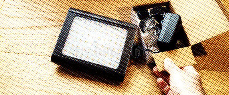 Halftone Style Technology Unboxing Scene Stock Image - Image of package ...