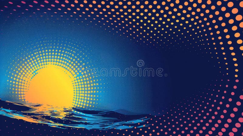Halftone Sunset Ocean Wave Retro Style Background Stock Photo - Image ...