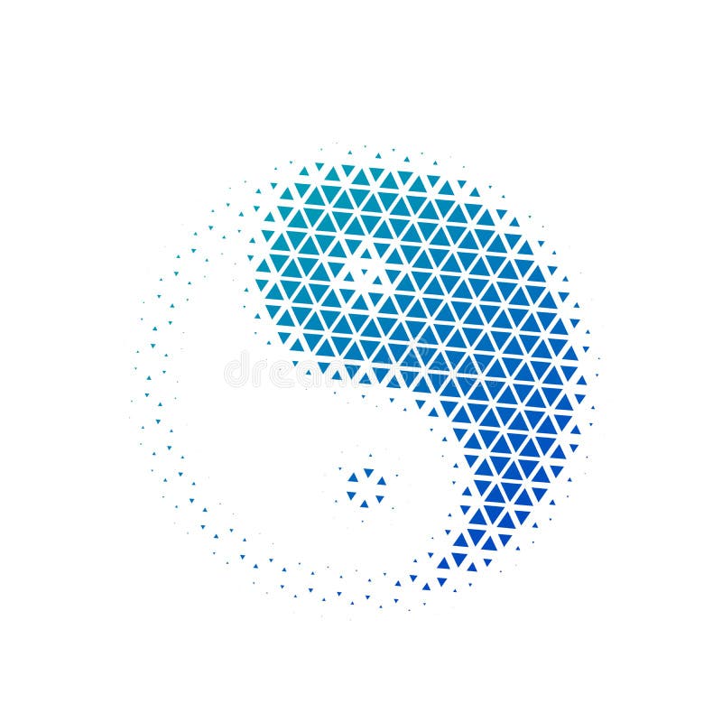 Halftone Triangles Yin Yang Icon in Blue Gradient. Vector Illustration ...