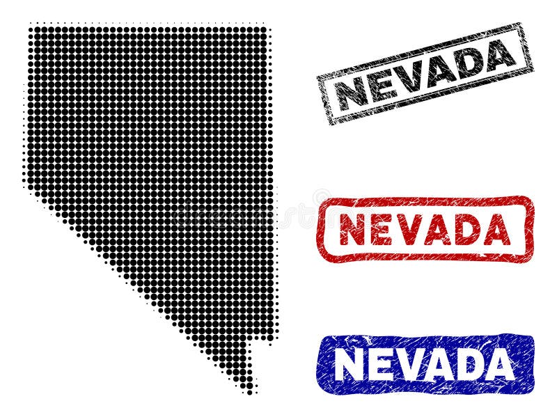 Nevada State Map in Halftone Dot Style with Grunge Title Stamps Stock ...