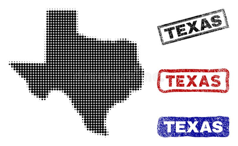 Texas Map in Dot Style with Grunge Name Stamps Stock Vector ...