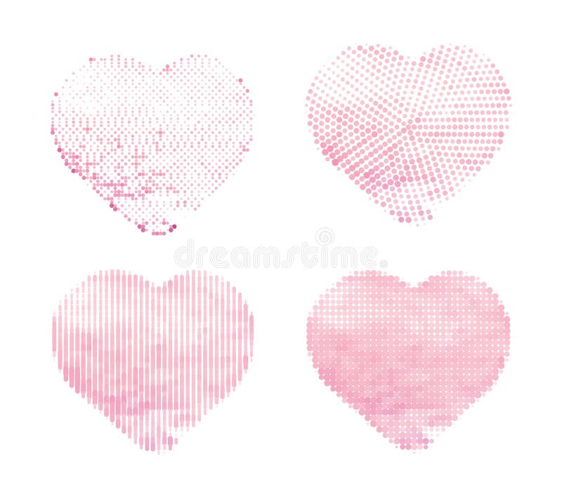Halftone Vector Hearts On White Background Set Of Simple Shapes For