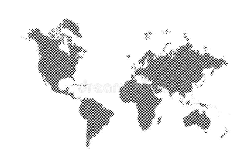 Halftone World Map. Monochrome Dotted World Map Stock Illustration ...