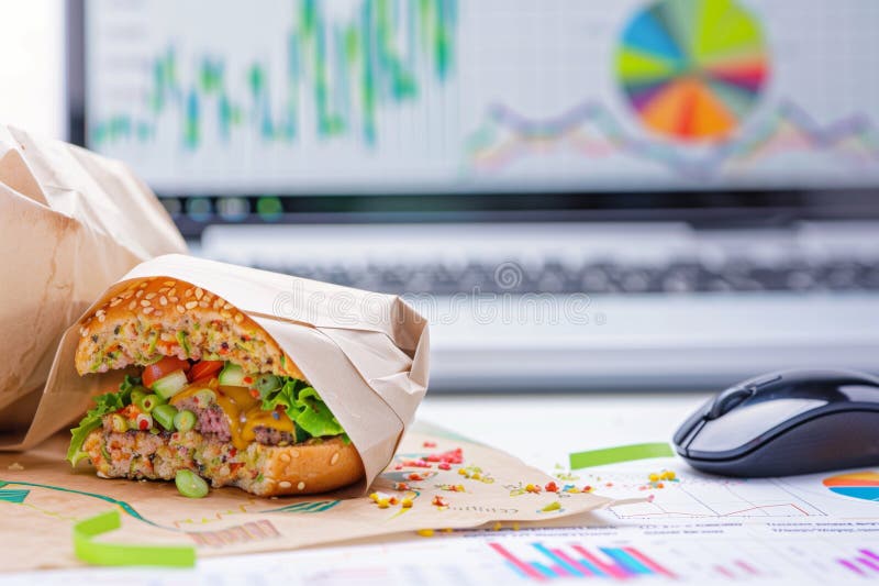 Halfwrapped Veggie Burger Near a Computer Mouse and Graphs Stock ...