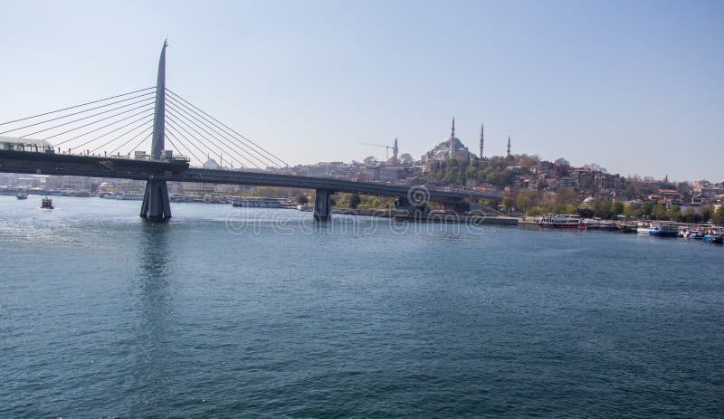 Halic Metro Bridge in Golden Horn on Display Stock Photo - Image of ...