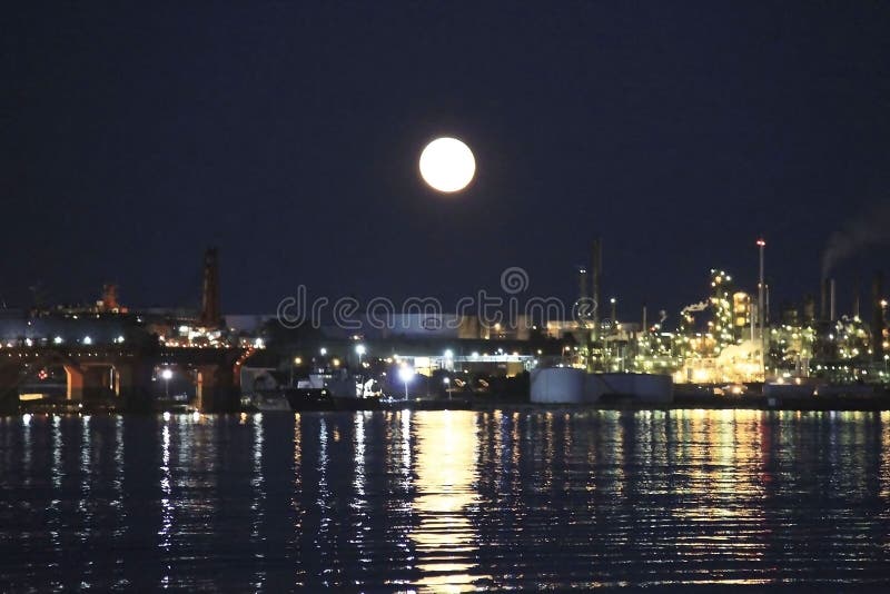 Halifax Canada, Harbour View at Night Moon Stock Image - Image of ...