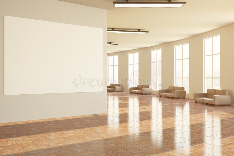 Hall with blank banner stock illustration. Illustration of hallway ...