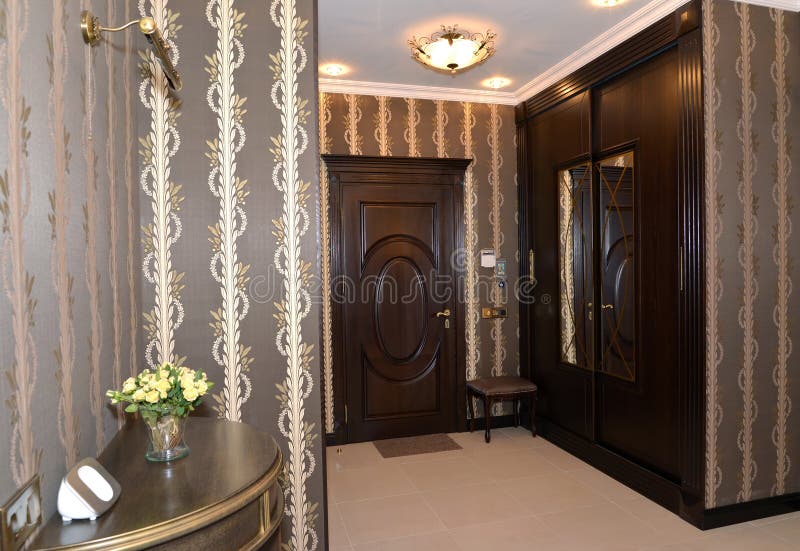 Hall in Brown Tones, Modern Classics Stock Image - Image of furniture ...