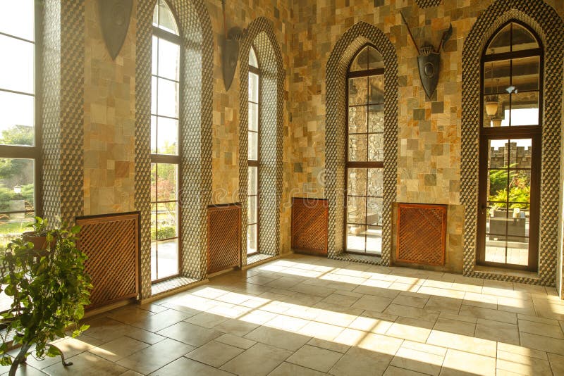 Hall of Castle Palace with Large Windows. Editorial Photography - Image ...