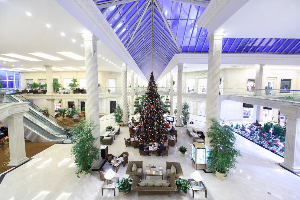 Hall with Christmas Tree in Crocus City Mall Editorial Stock Image ...