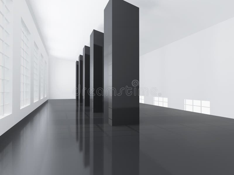 3d Empty Interior with Diagonal Concrete Columns Stock Illustration ...