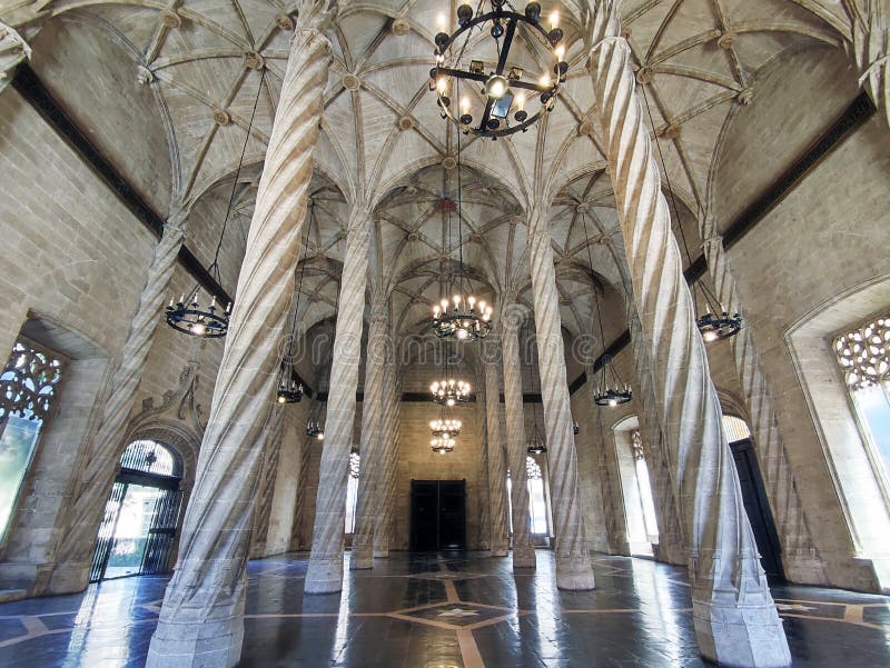 Interior of the Lonja De La Seda `Silk Exchange` in Valencia. Stock ...