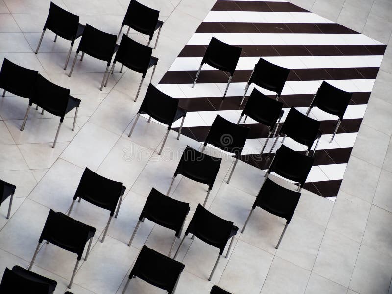 Hall for Conferences or Concerts, Top View, with Black Chairs Stock ...