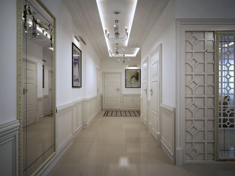 Hall Corridor Classic Style Stock Image - Image of chandeliers ...