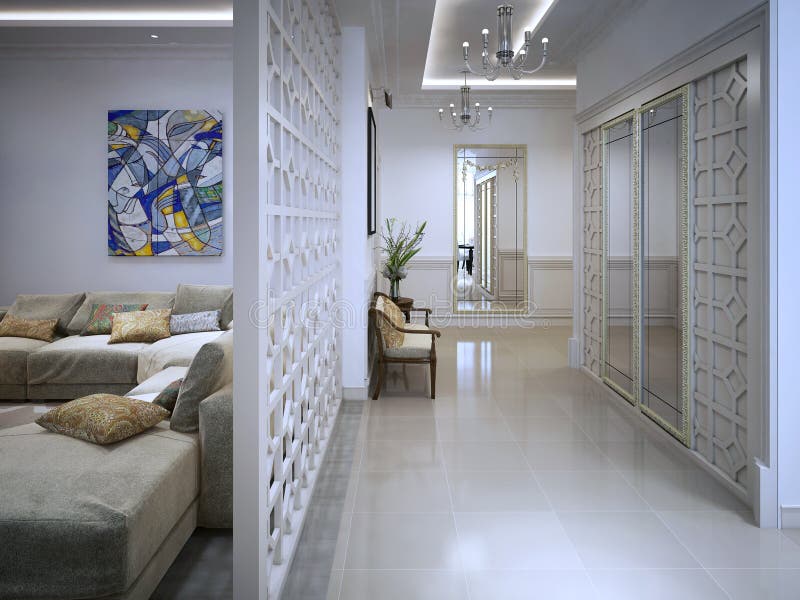 Hall Corridor Classic Style Stock Image - Image of murals, lighting ...