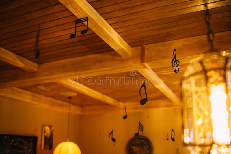 Hall Decoration with Hanging Figures of Notes Stock Photo - Image of ...