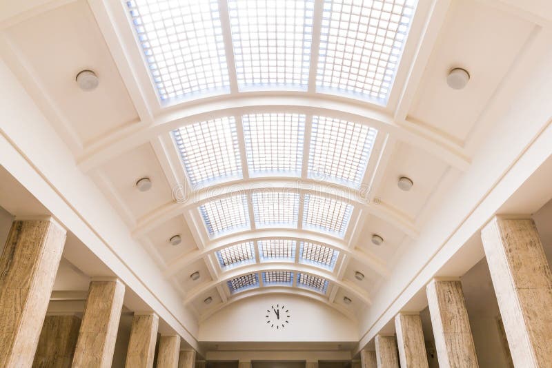 Hall Glass Ceiling and Clock Stock Image - Image of hallway, indoor ...