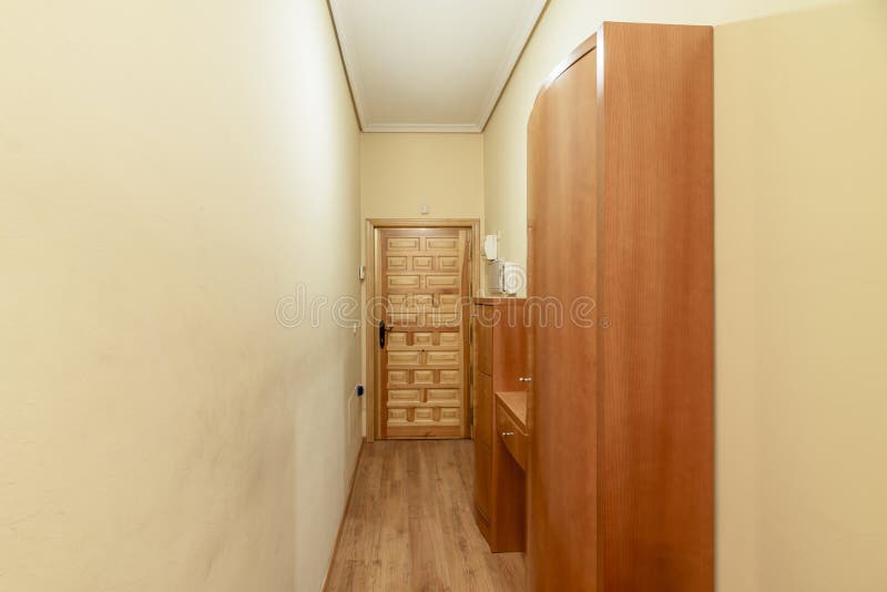 Hall of a House with Corridor and Access Door Made of Pine Panel Wood ...