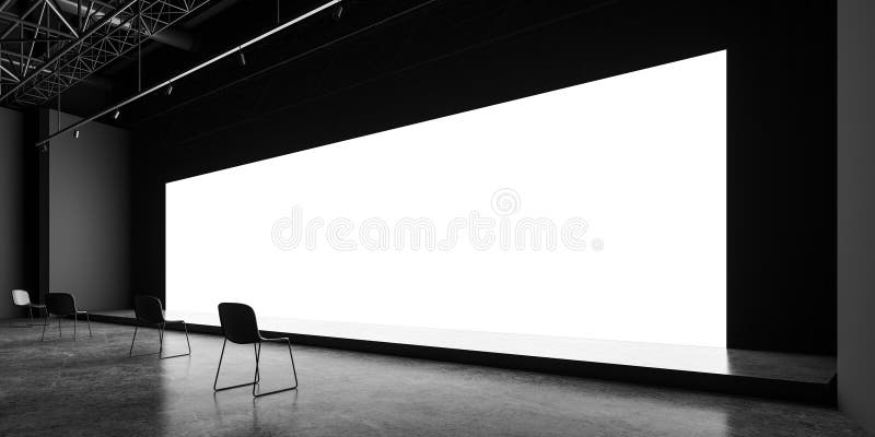 Hall Interior with Wide Format Mock Up Blank Display and Scene with ...