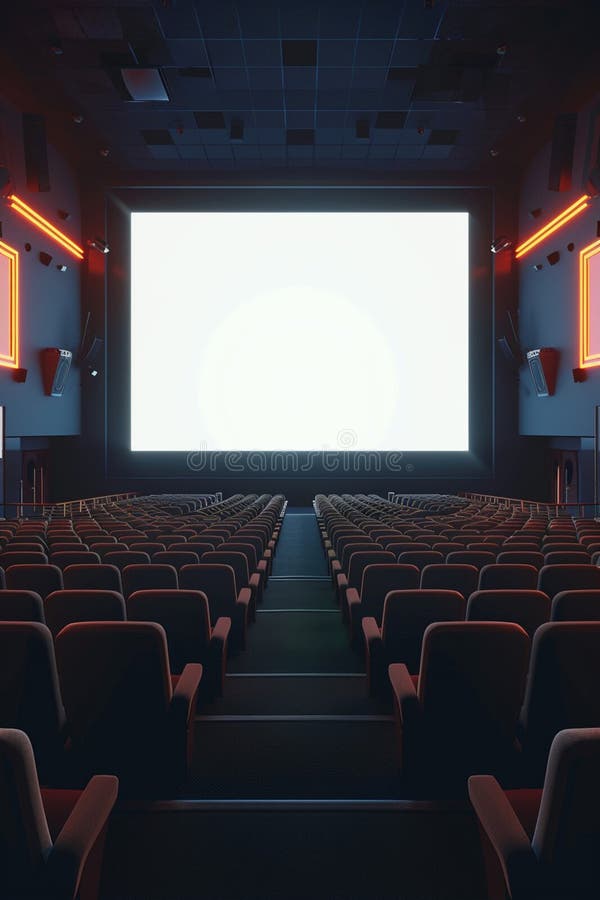 The Hall of a Large Cinema with a Large Screen Stock Illustration ...