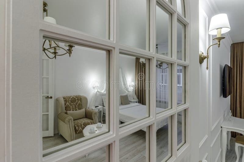 Hall in Modern Apartment with Big Mirror and Passage To the Rooms Stock ...