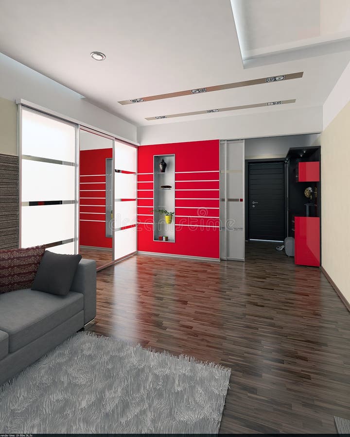 Hall Modern Style Interior Design, 3D Render Stock Illustration ...