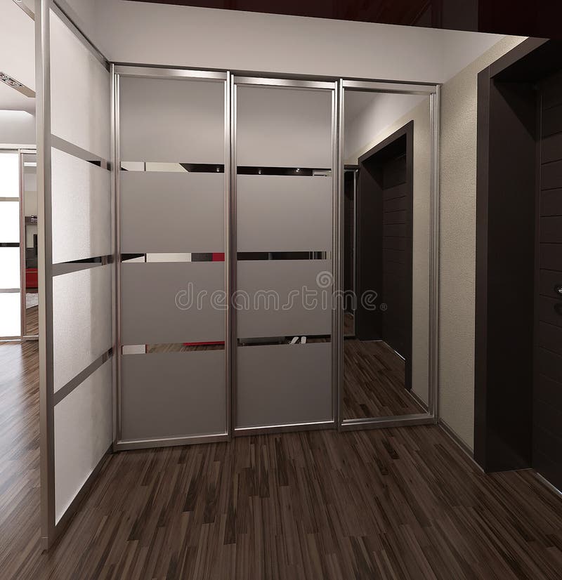 Hall Modern Style Interior Design, 3D Render Stock Illustration ...