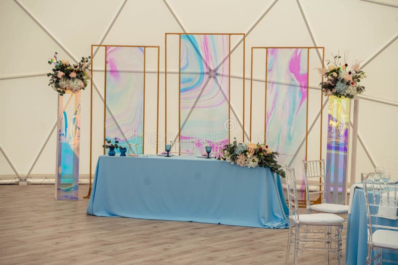 Hall for Organizing a Wedding with Decor Stock Image - Image of party ...